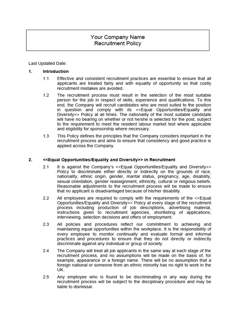 Recruitment Policy | PDF | Recruitment | Equal Opportunity