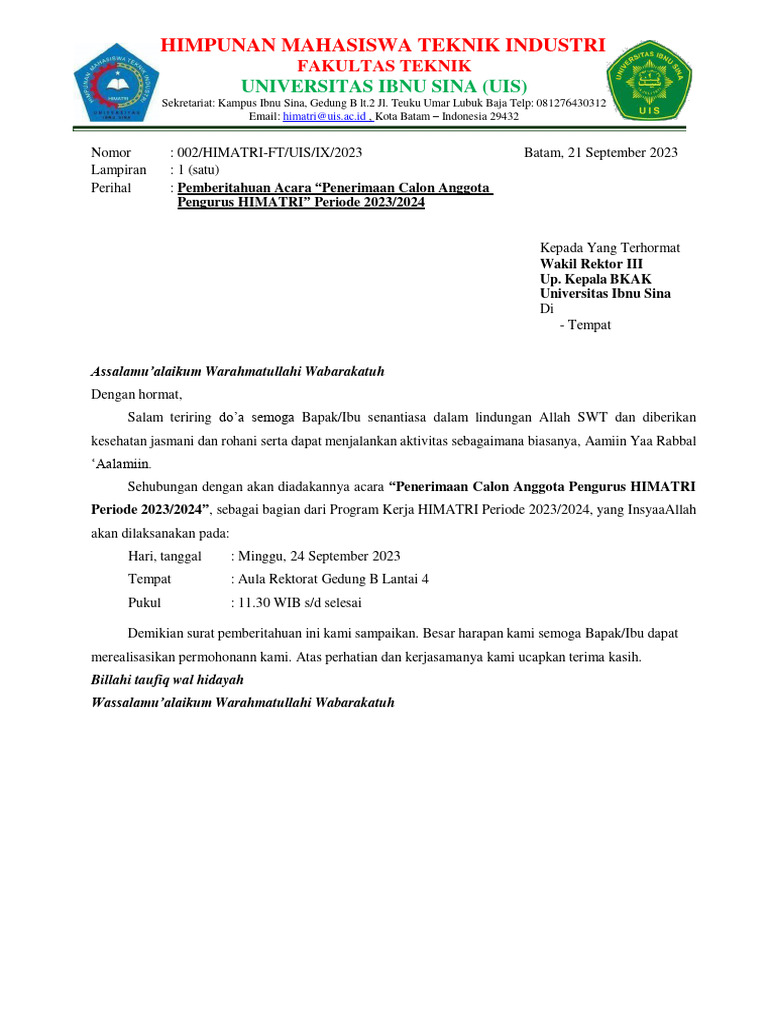 Pemberitahuan Acara HIMATRI 2023/2024 | PDF