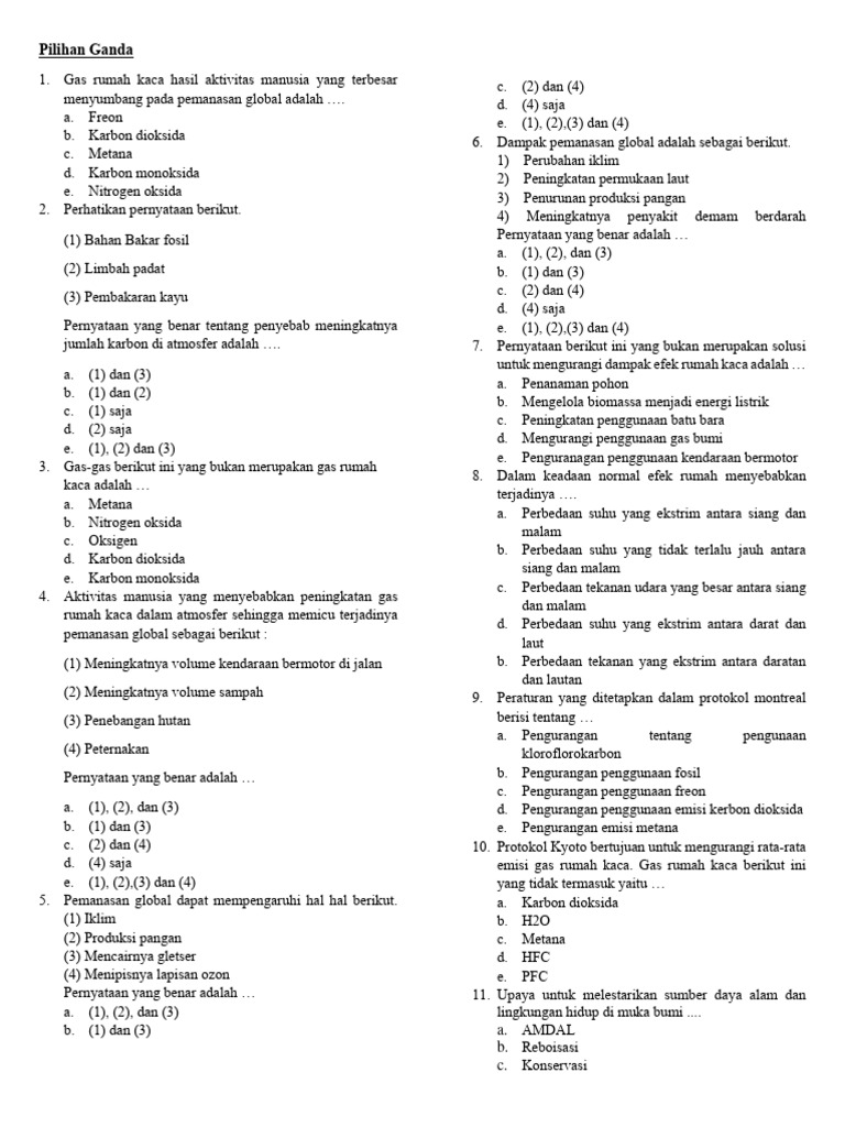 Soal Pemanasan Global Kelas 10 | PDF
