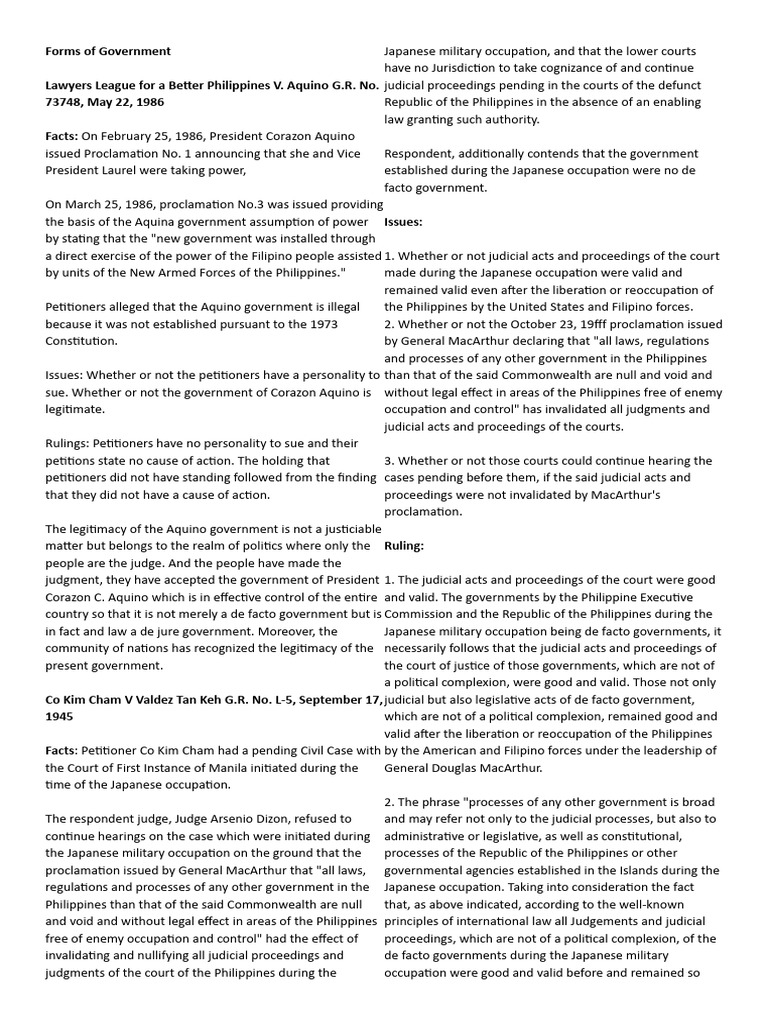 Forms of Government | PDF | Corazon Aquino | American Government