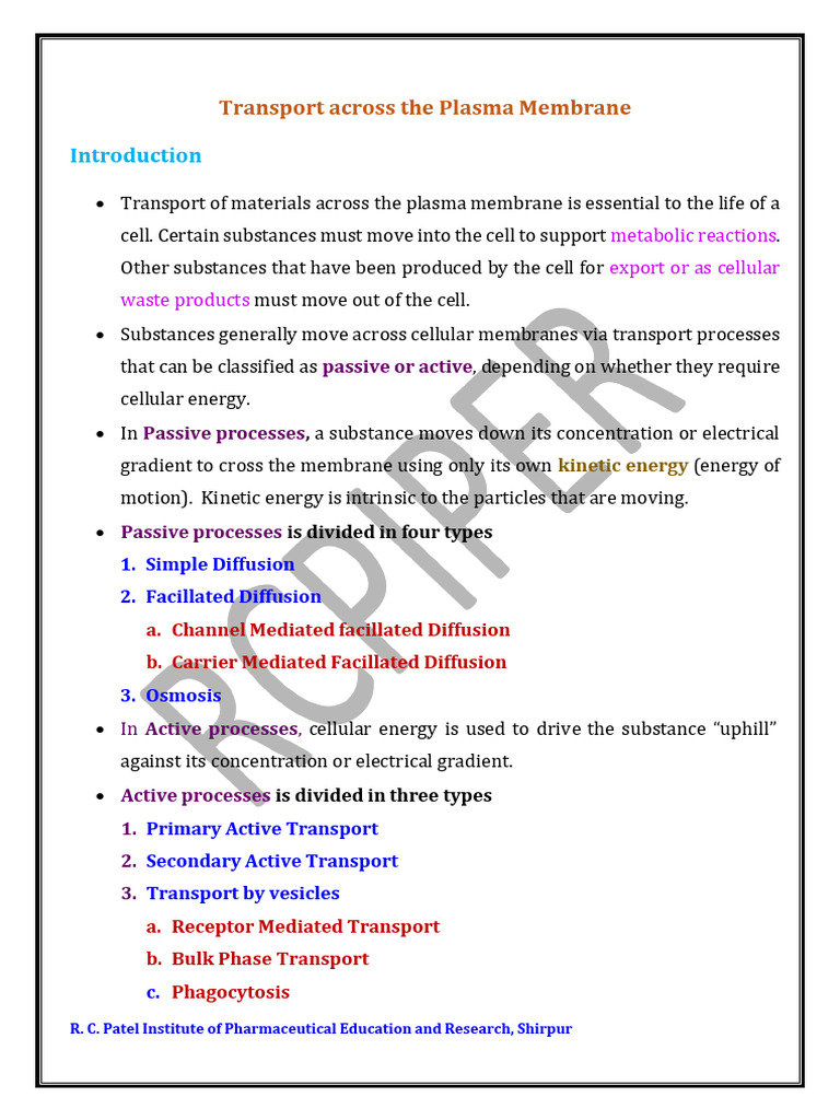Transport Across The Cell Membrane | PDF | Cell Membrane | Osmosis