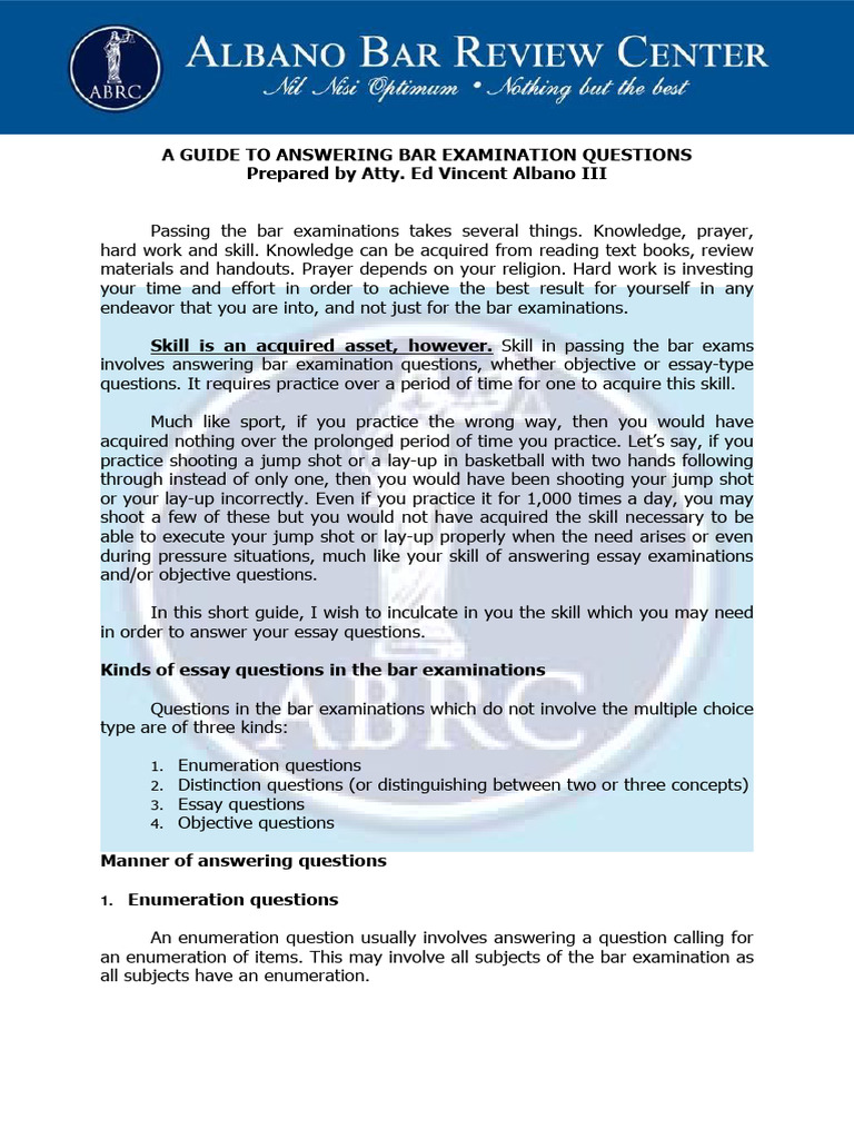 A Guide To Answering Bar Exam Questions | PDF | Appeal | Writ Of ...