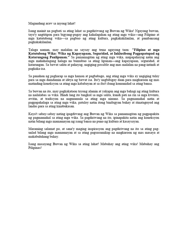 Magandang Araw Sa Inyong Lahat | PDF