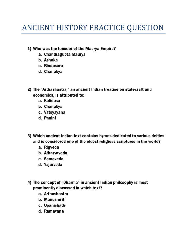 Ancient India History Practice Questions | PDF | Ashoka
