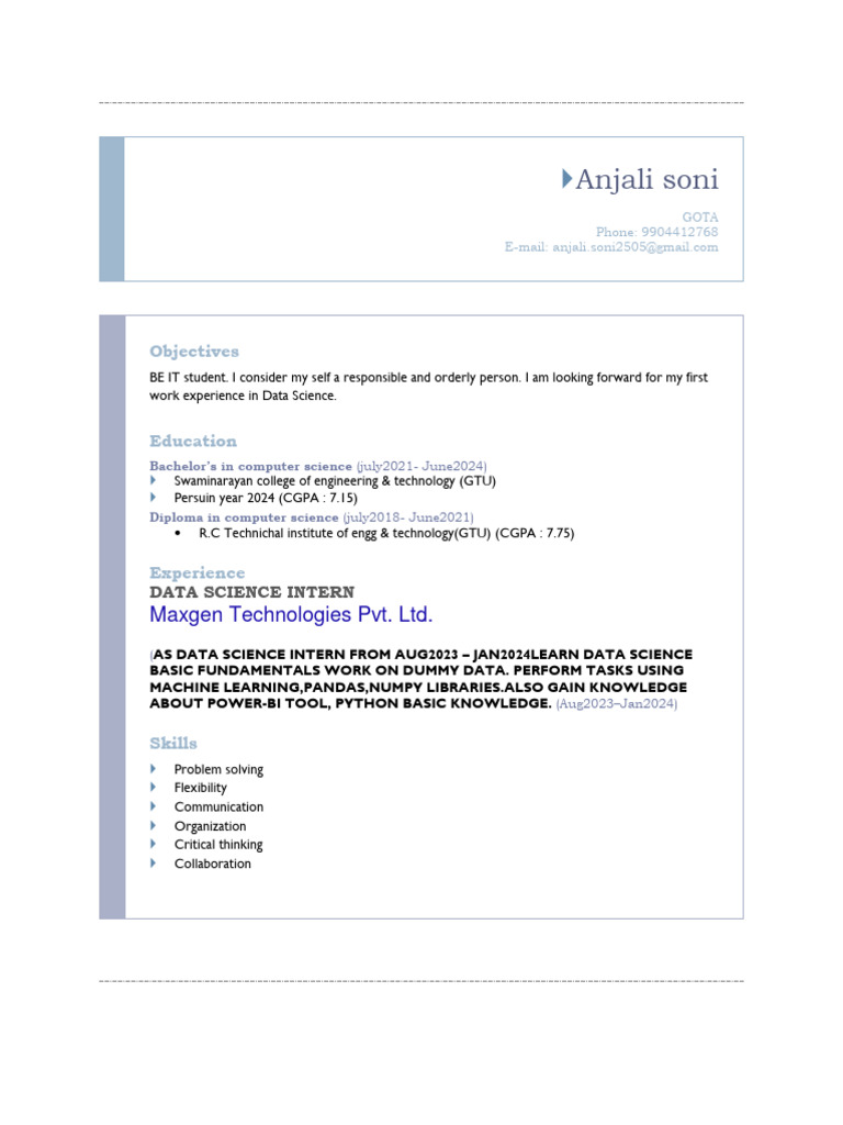 Aspiring Data Scientist Profile | PDF