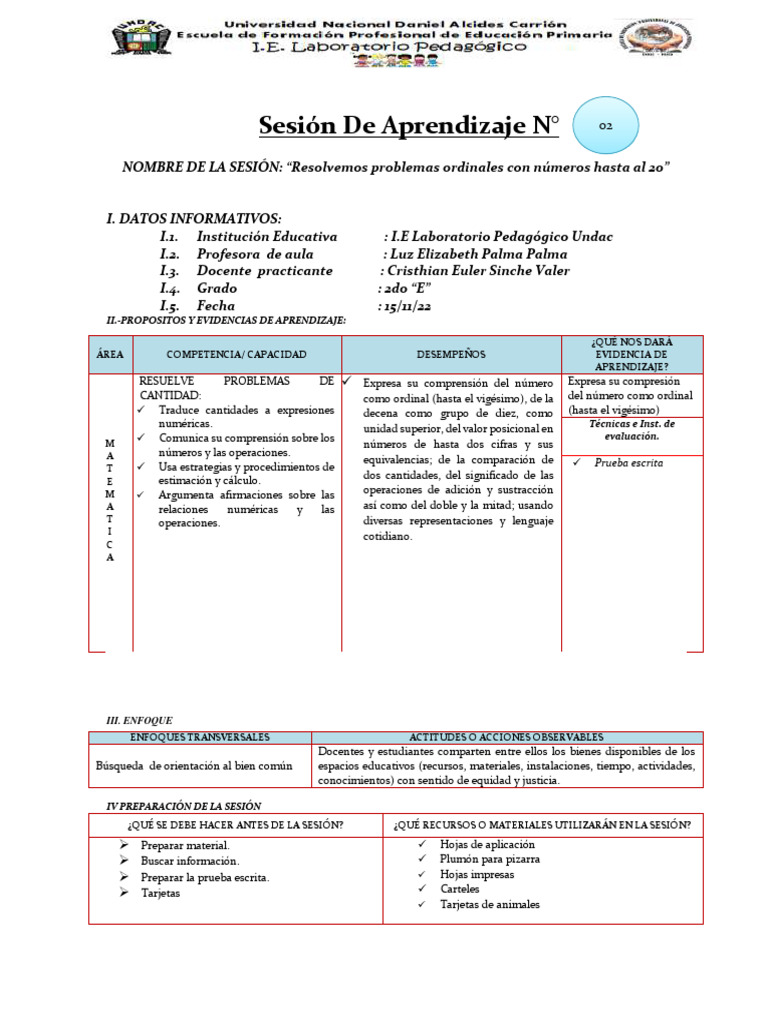 Esquema de Sesion de Aprendiza Matemática 2 | PDF | Maestros | Aprendizaje