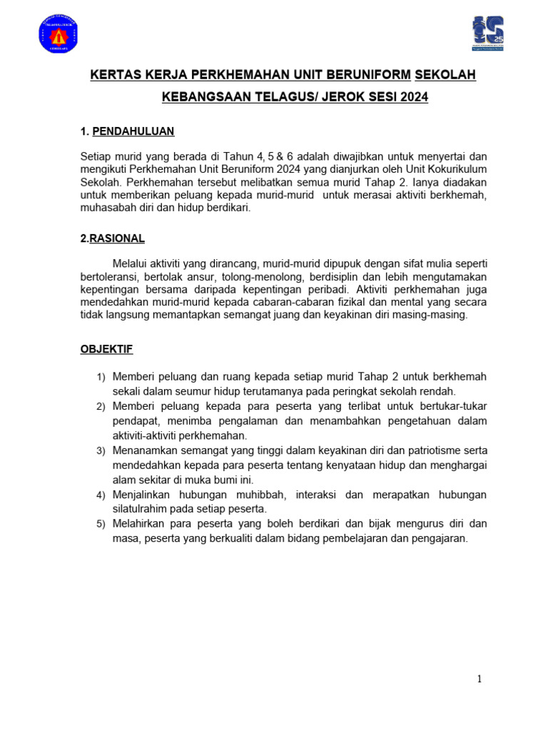 Perkhemahan Unit Beruniform SK Telagus | PDF