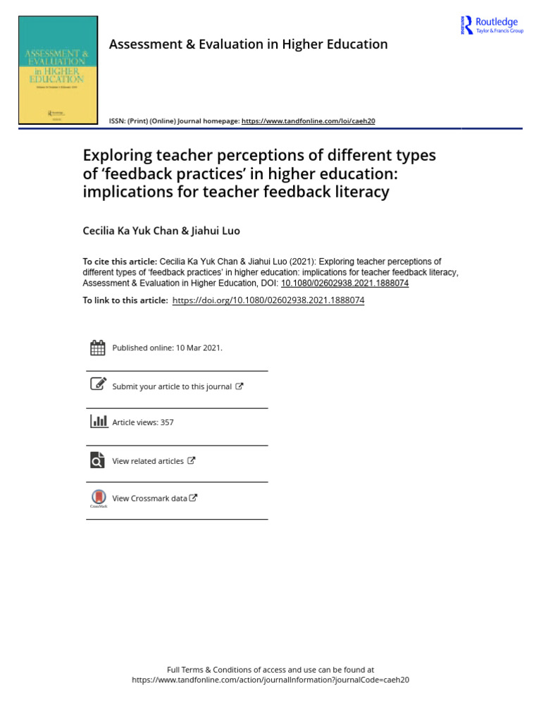 Exploring teacher perceptions of different types of feedback practices ...
