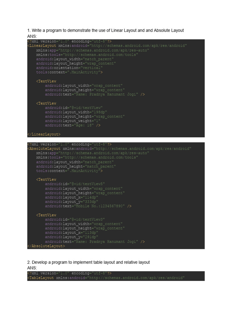 Mad Practical Questions | PDF | Android (Operating System) | Ajax (Programming)