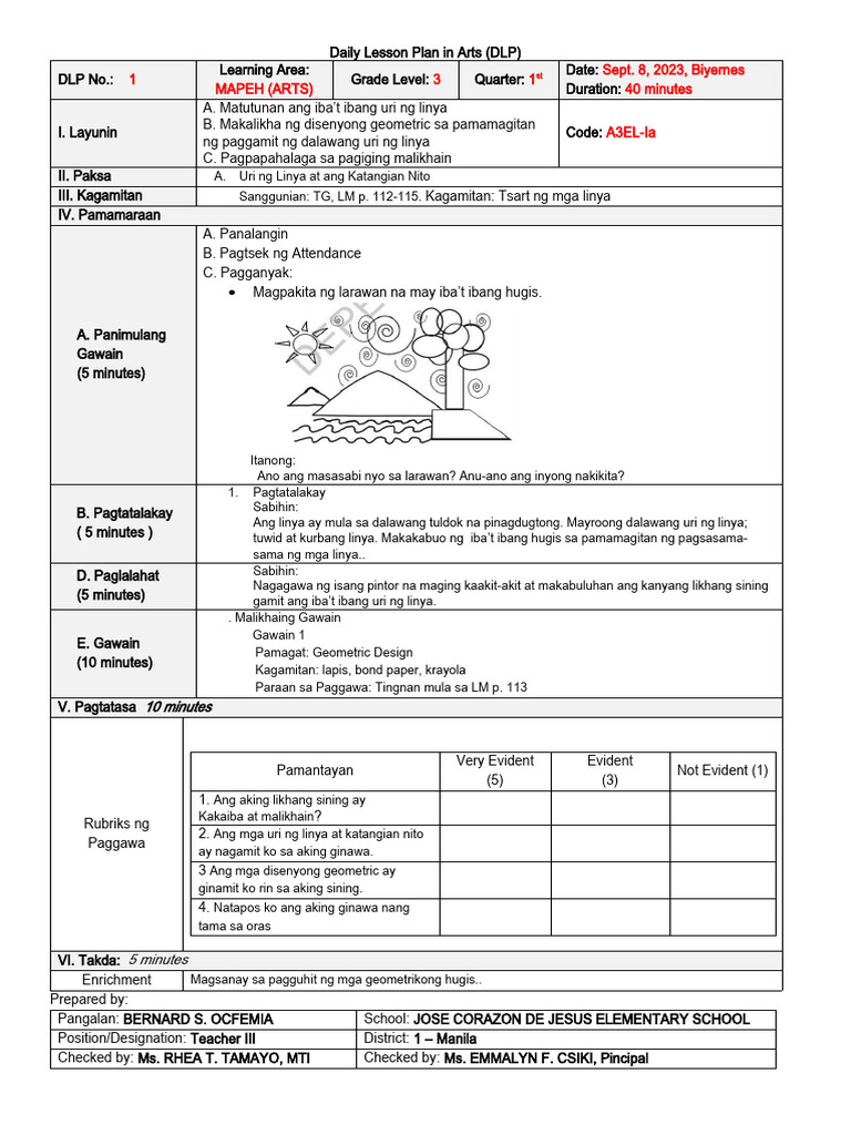 ARTS-III - Q1 - MELC-BASED-DLP Tagalog | PDF