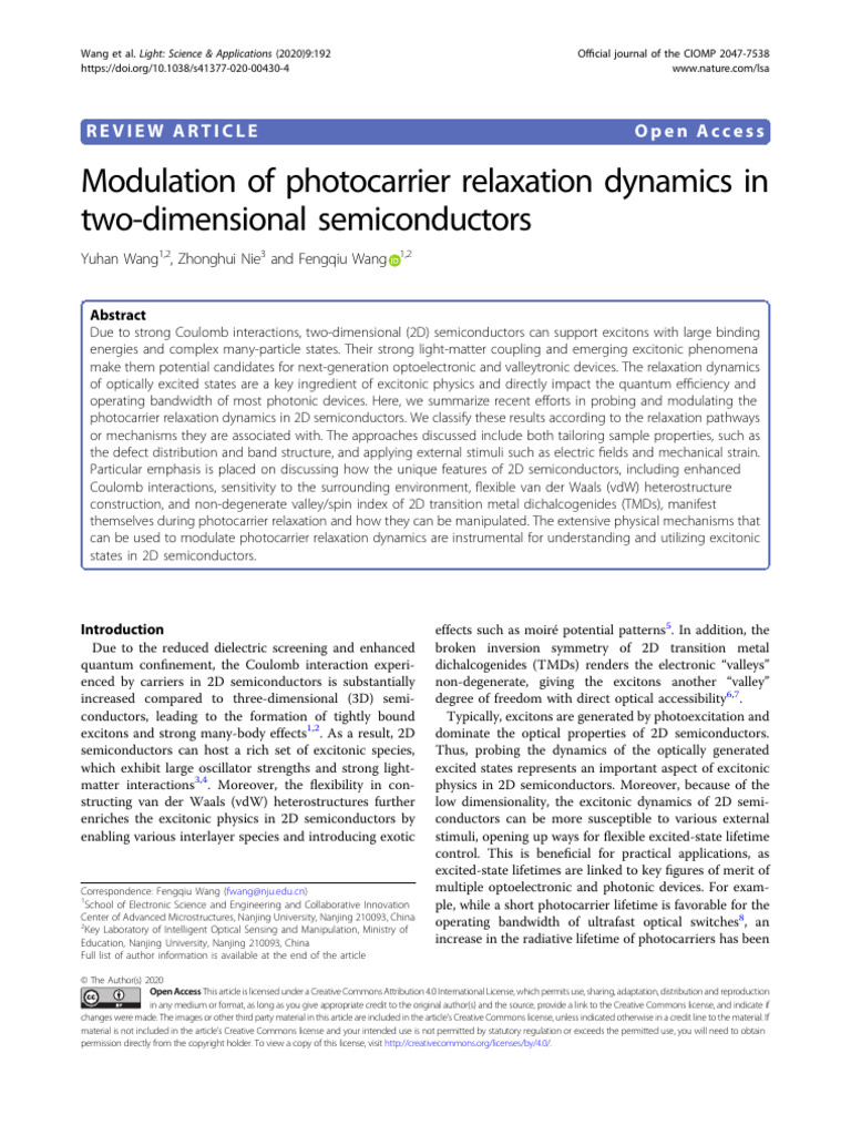 Modulation of Photocarrier Relaxation Dynamics in Two-Dimensional ...