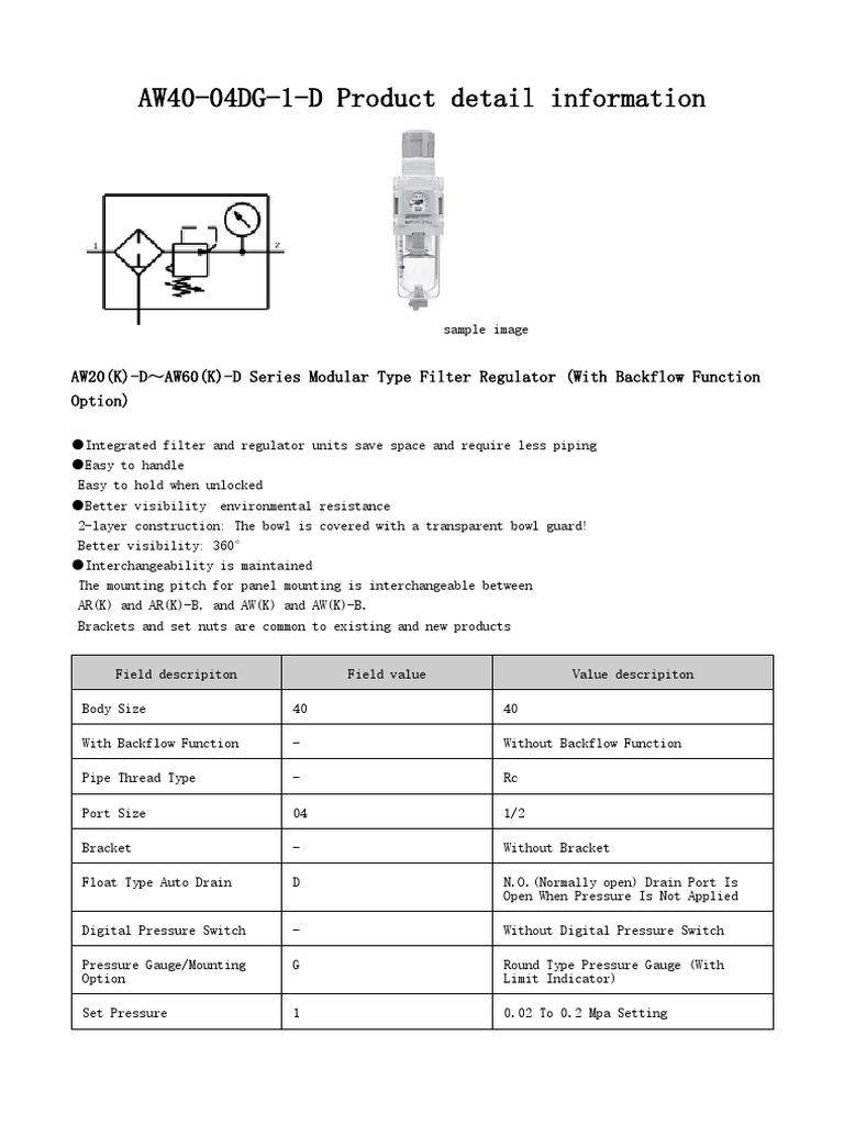 AW40-04DG-1-D Product Detail Information | PDF | Pressure | Pressure ...