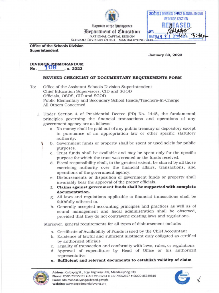 Revised Documentary Requirements Checklist | PDF | Receipt | Invoice