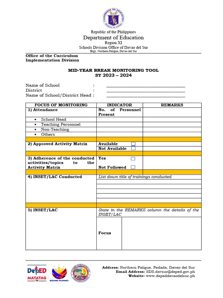 Mid Year Monitoring Tool 2024 | PDF