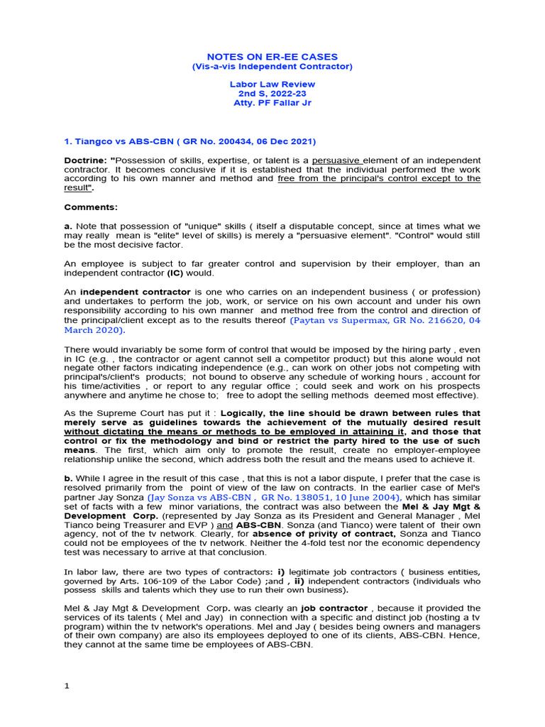 Notes On ER EE Cases | Download Free PDF | Employment | Burden Of Proof ...