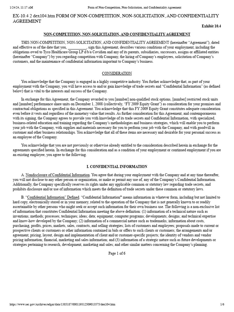 Form of Non-Competition, Non-Solicitation, and Confidentiality ...