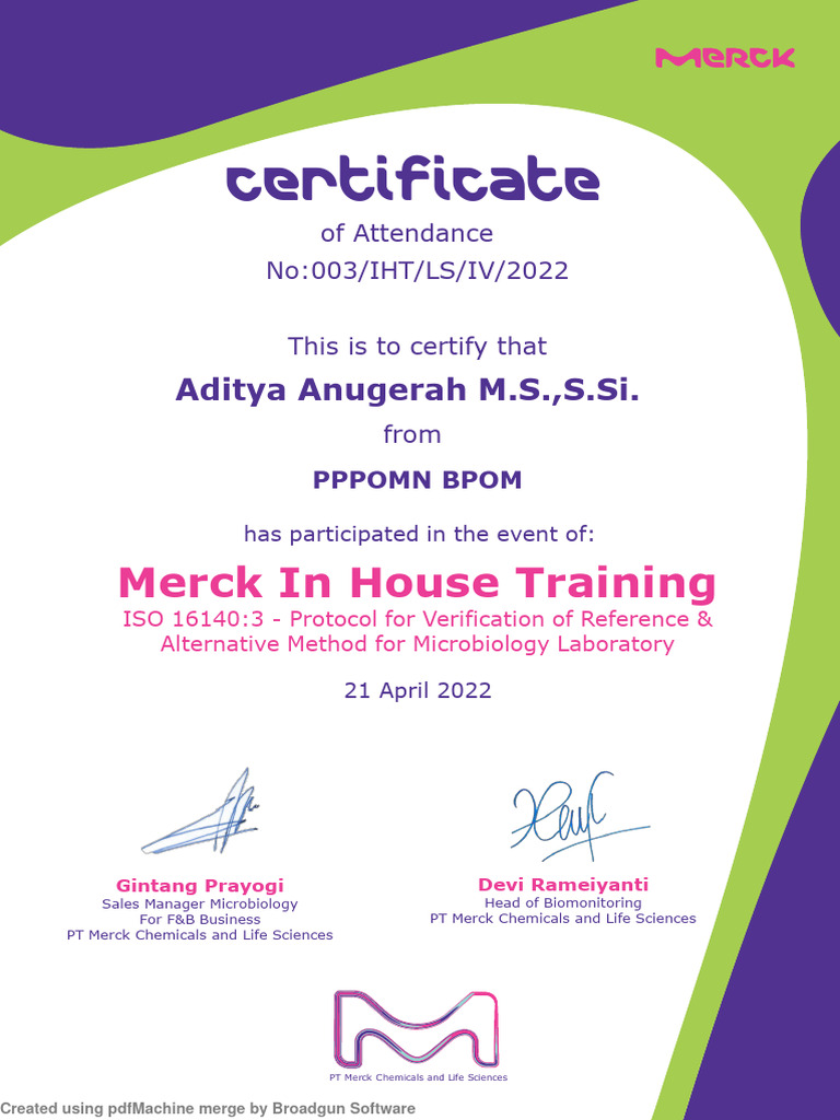 Sertifikat Merck ISO 16140 3-2021 21 April 2022 | PDF