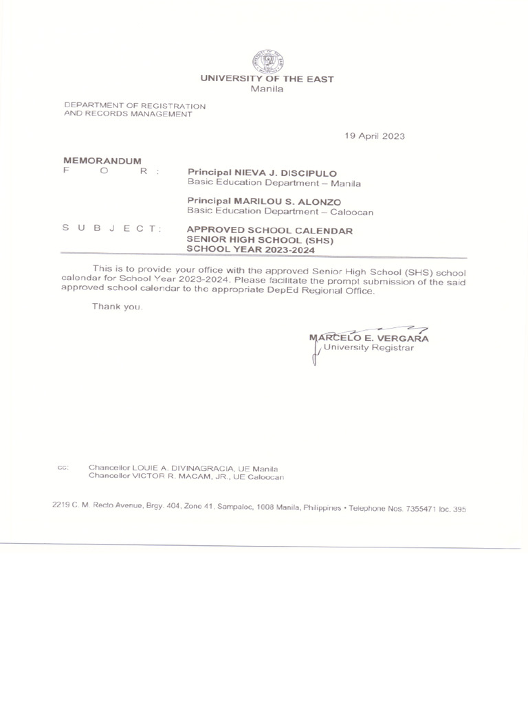 Approved School Calendar For Shs Sy 2023 2024 | PDF