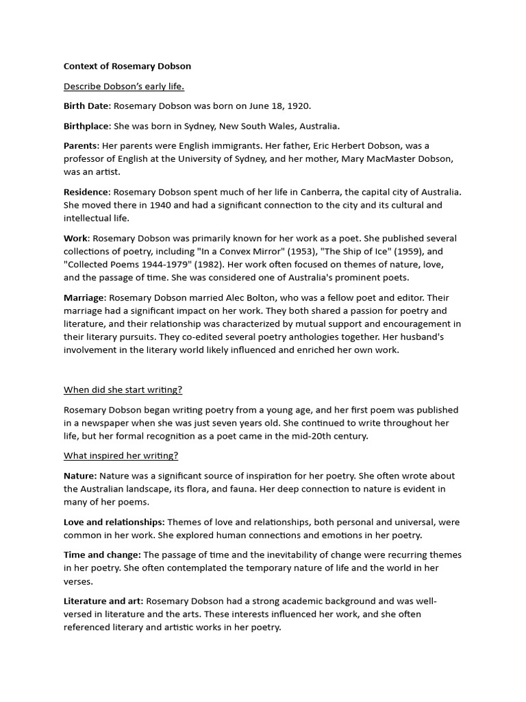 Context of Rosemary Dobson | PDF | Poetry