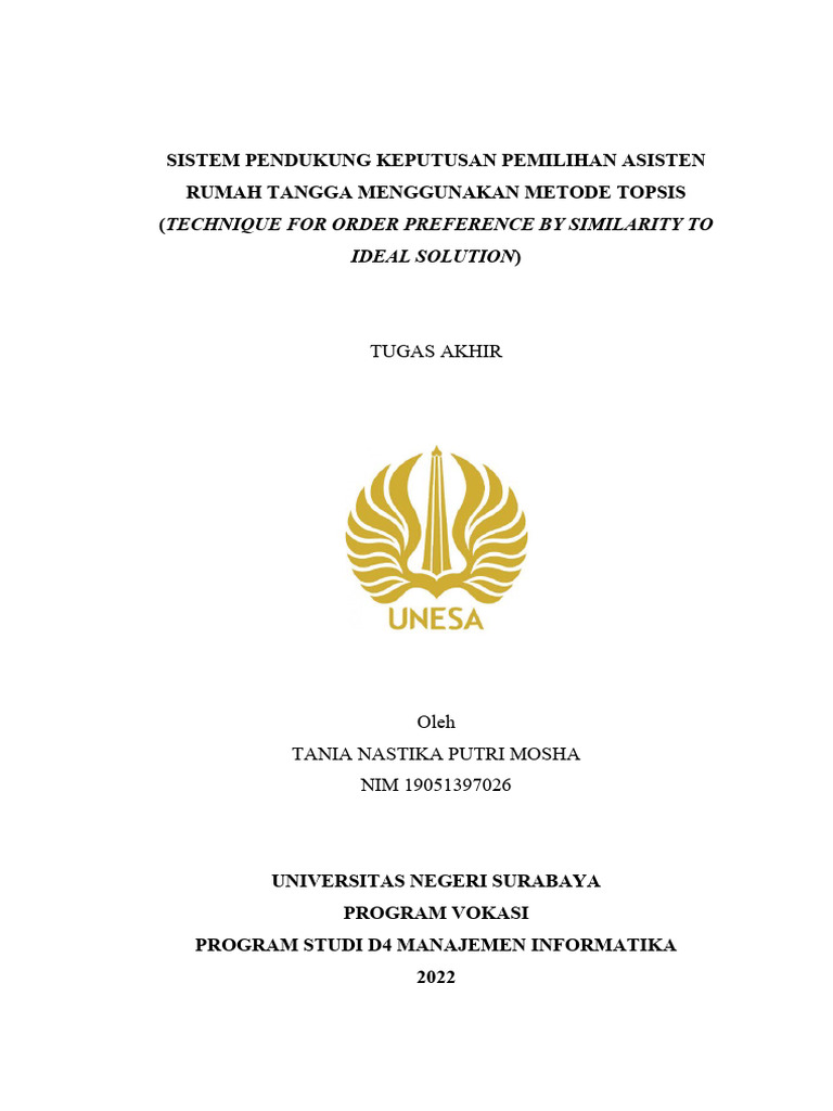 Draft Proposal - Sistem Pendukung Keputusan Pemilihan Asisten Rumah Tangga Menggunakan Metode ...
