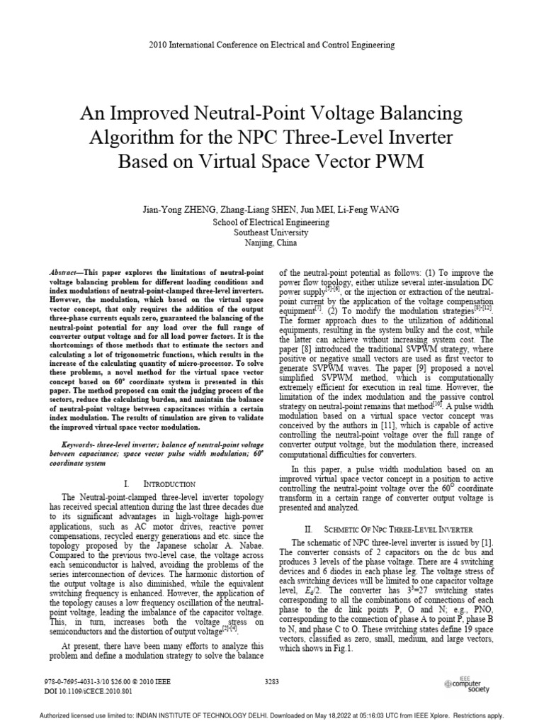 An Improved Neutral-Point Voltage Balancing Algorithm For The NPC Three ... An Improved Neutral-Point Voltage Balancing Algorithm For The NPC Three ...