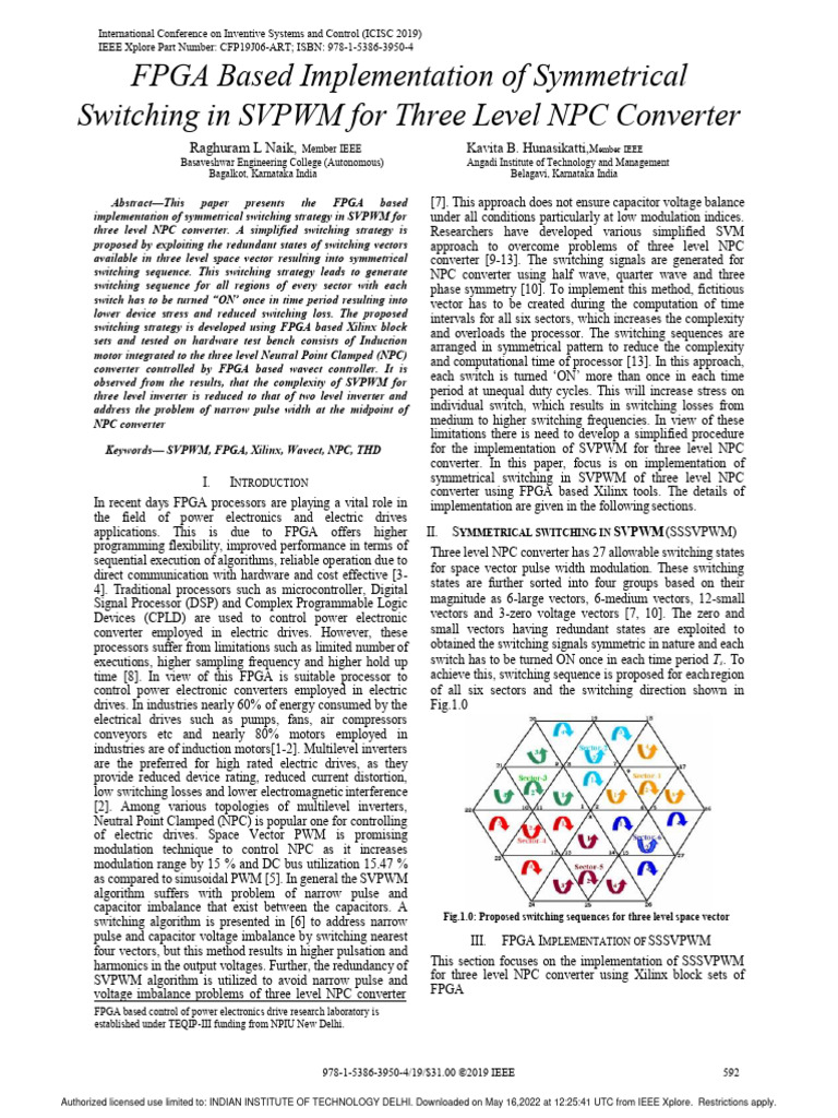 FPGA Based Implementation of Symmetrical Switching in SVPWM For Three Level NPC Converter | PDF ...