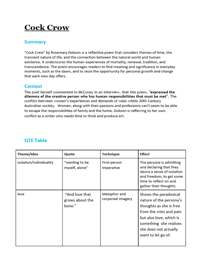 Cock Crow Analysis | PDF | Thought