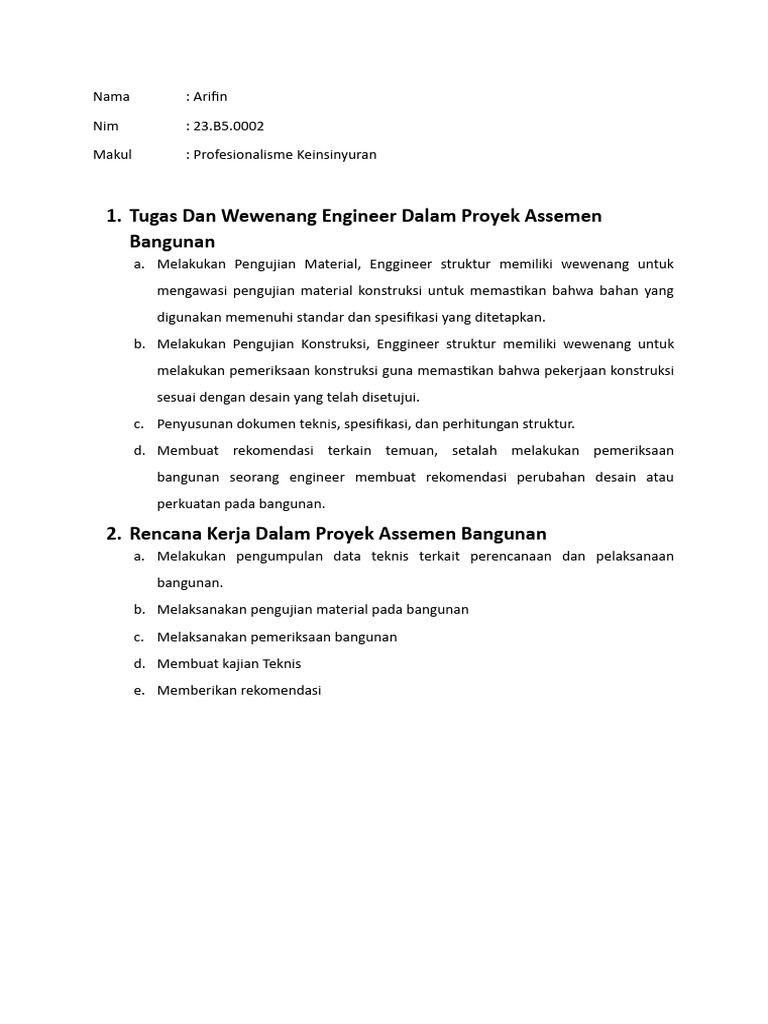 Tugas Engineer dalam Proyek Bangunan | PDF