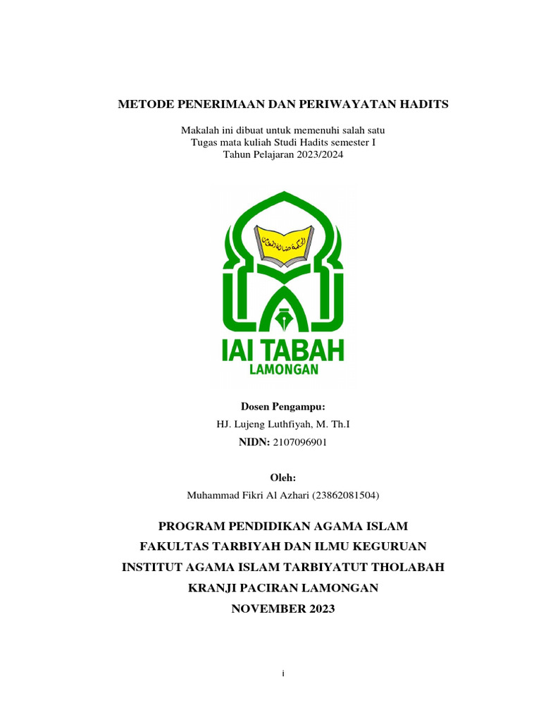 Makalah Metode Penerimaan Dan Periwayatan Hadits | PDF | Karier ...