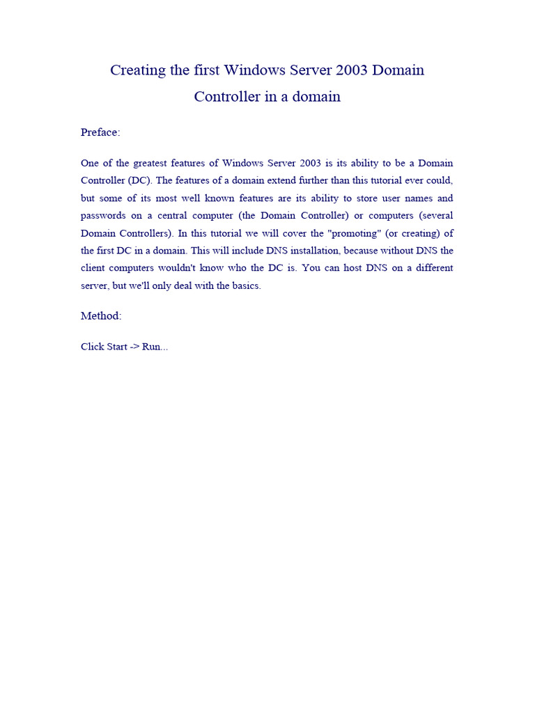 Creating The First Windows Server 2003 Domain Controller in | PDF | Active Directory | Domain ...