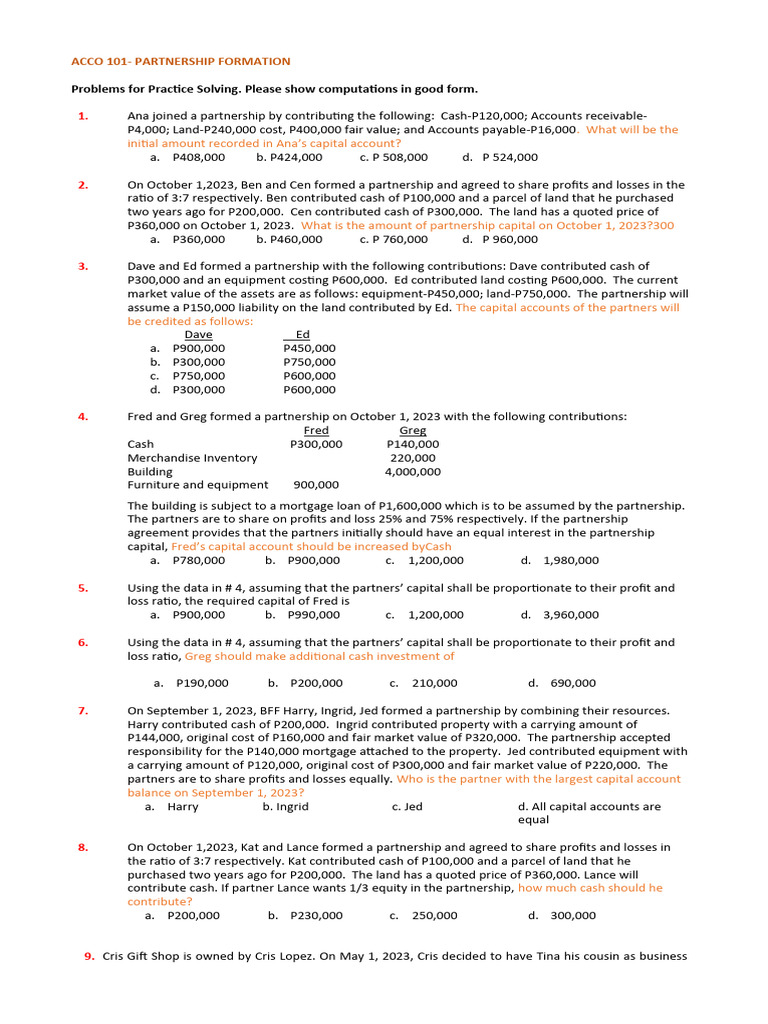 Accounting Partnership Problems | PDF | Equity (Finance) | Partnership