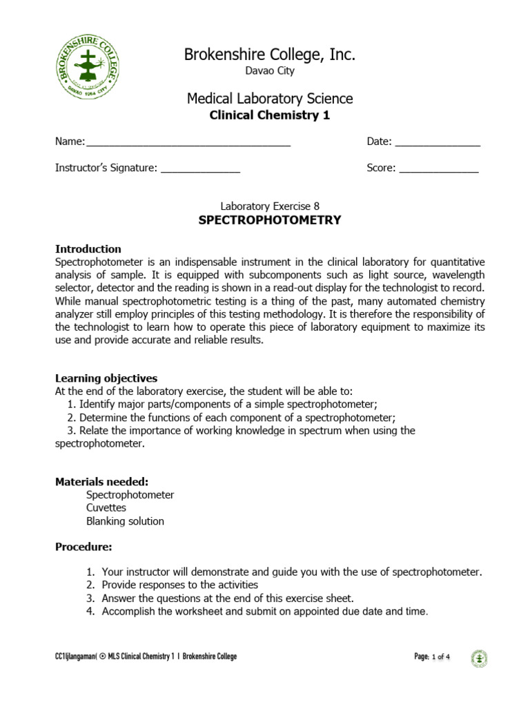 CC1LabEx8 Spectrophotometer v3 | PDF