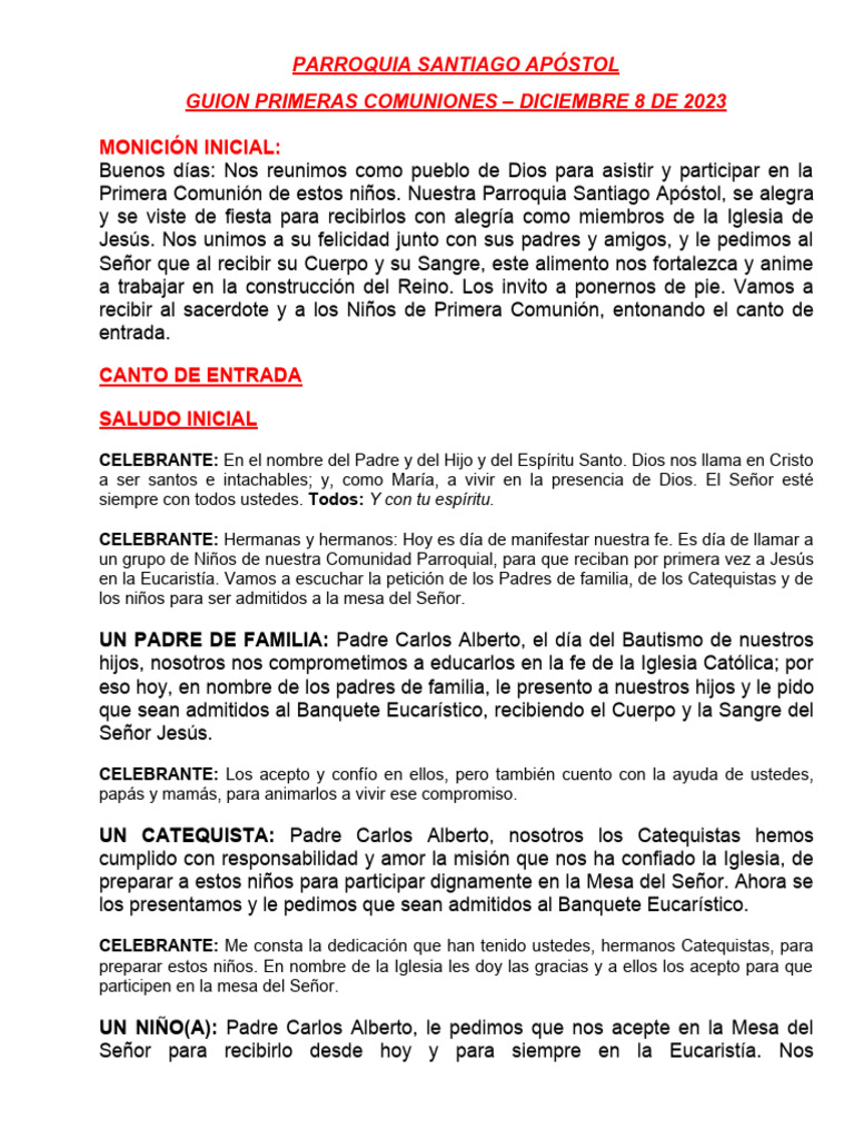 Guion Cateq. Primeras Comuniones 2023 | PDF | eucaristía | María, madre de Jesús