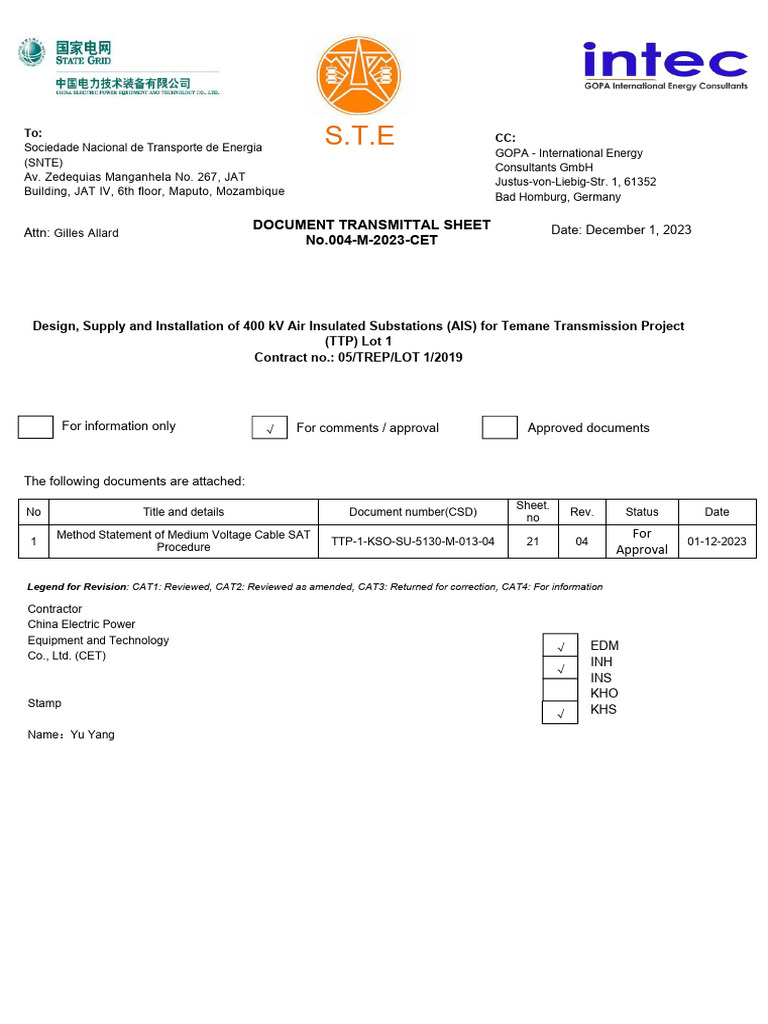 TTP-1-KSO-SU-5130-M-013-04 Method Statement of Medium Voltage Cable SAT Procedure | PDF ...