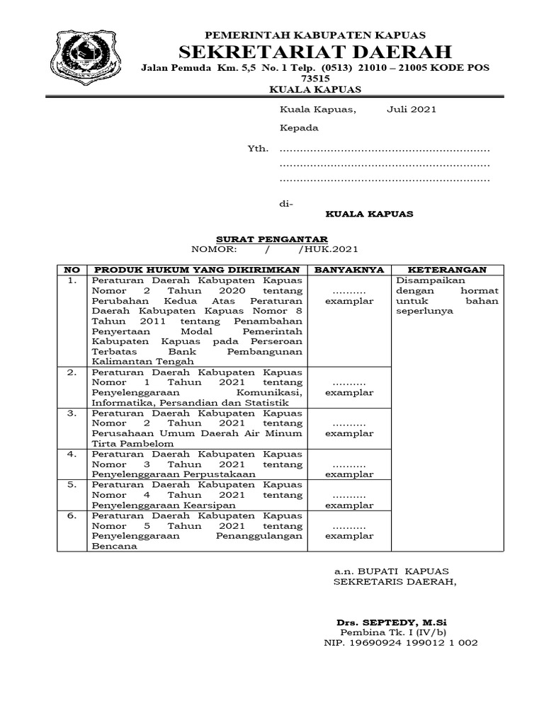 Surat Pengantar Perda 2021 | PDF