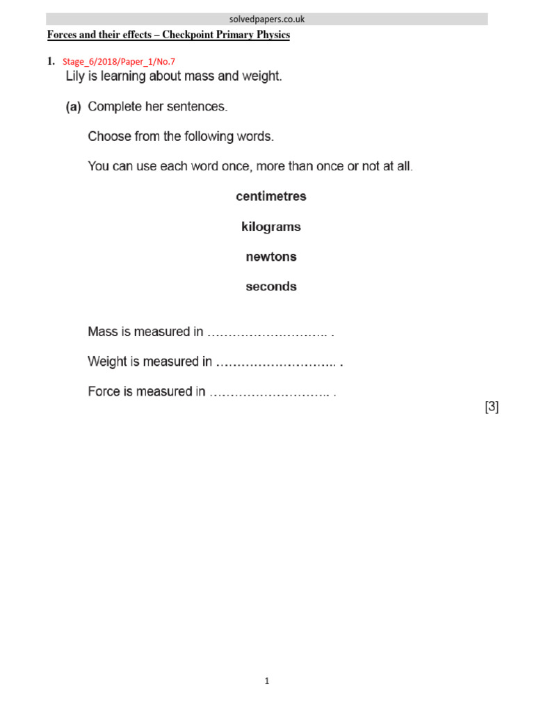 2022 17 Forces and Their Effects Checkpoint Primary Physics Progression ...