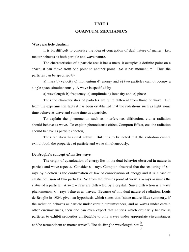 Unit I Quantum Mechanics-1 | Download Free PDF | Waves | Wave Function