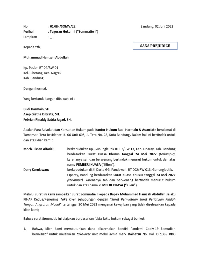 Somasi 1 Draft | PDF