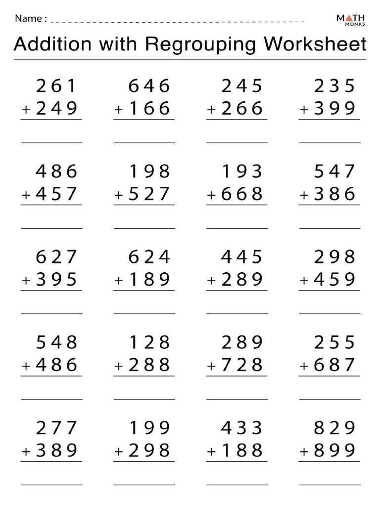 Addition With Regrouping Worksheets For Grade 3 | PDF