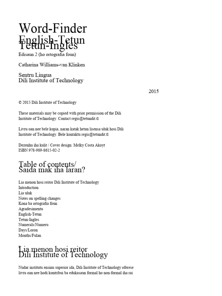 DIT Tetun-English Wordfinder | PDF | Stress (Linguistics)