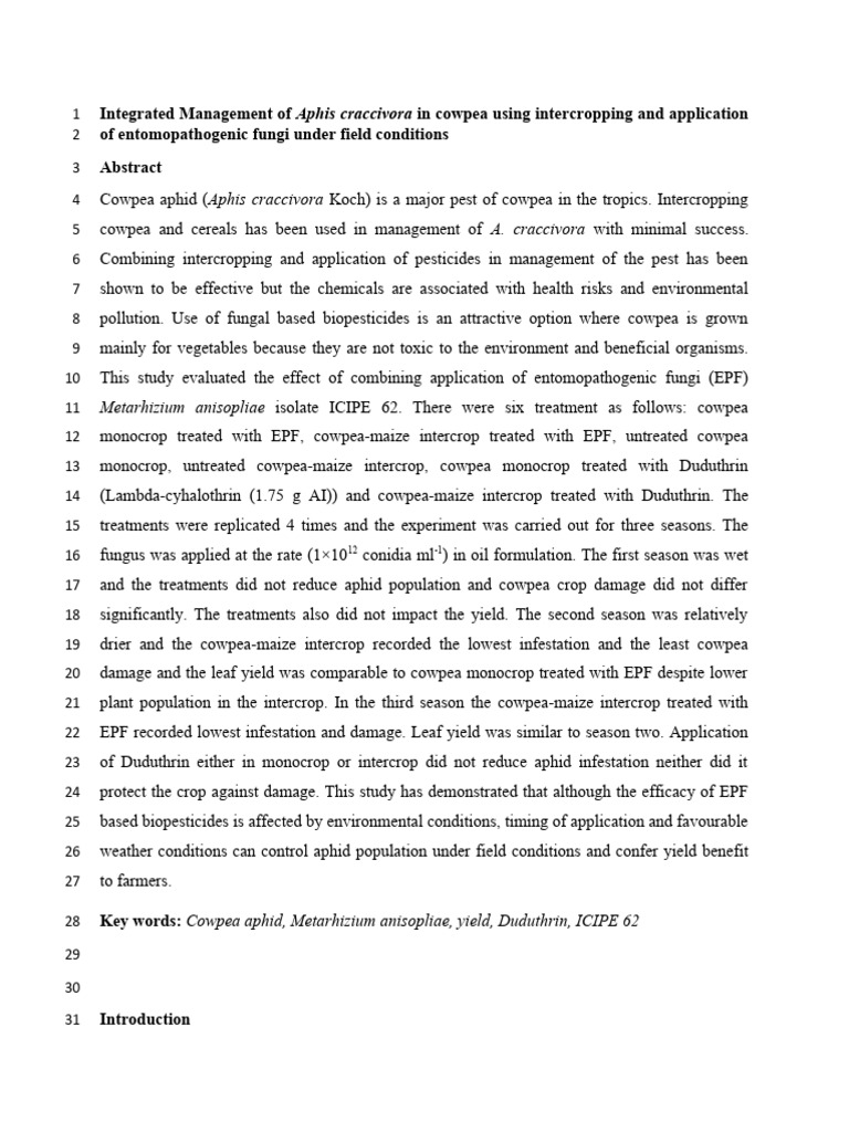 Integrated Management of Aphis Craccivora Using Intercropping and ...