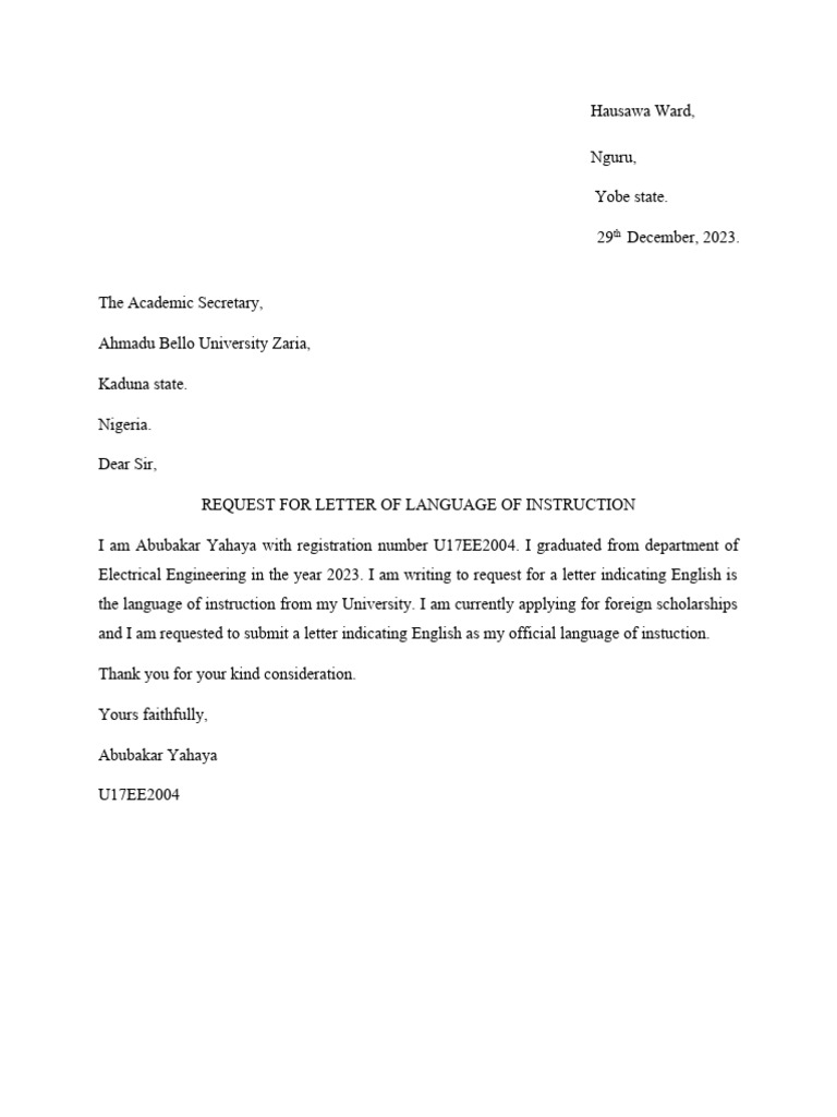 Letter of English Proficiency | PDF