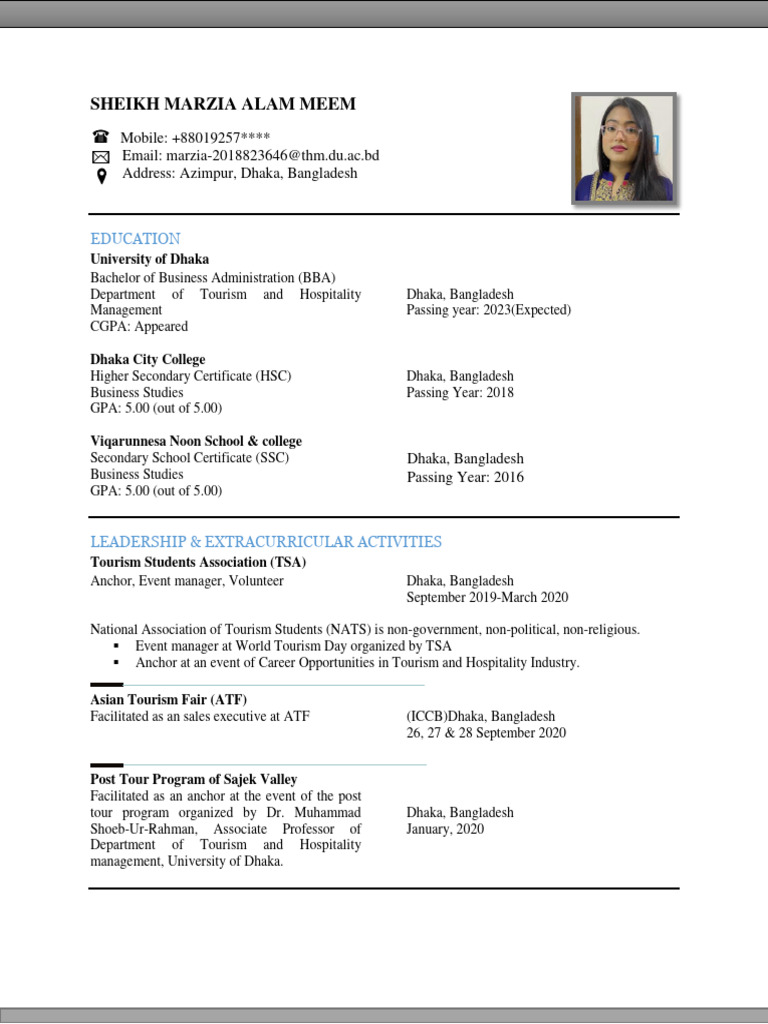 SHEIKH MARZIA ALAM MEEM Resume | PDF | Bangladesh