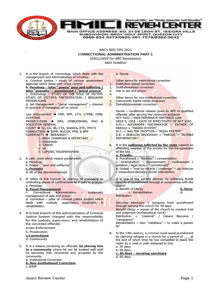 Ca Part-1 Red Tips | PDF | Prison | Rehabilitation (Penology)