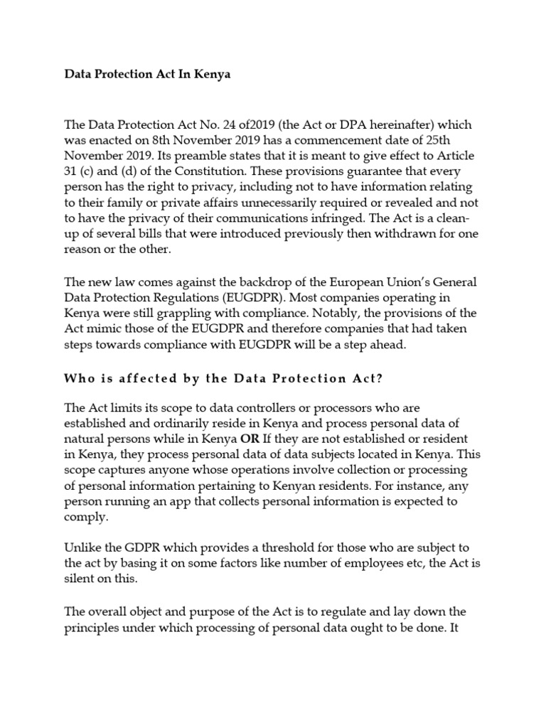 Overview of Kenya's Data Protection Act | PDF | Regulatory Compliance ...