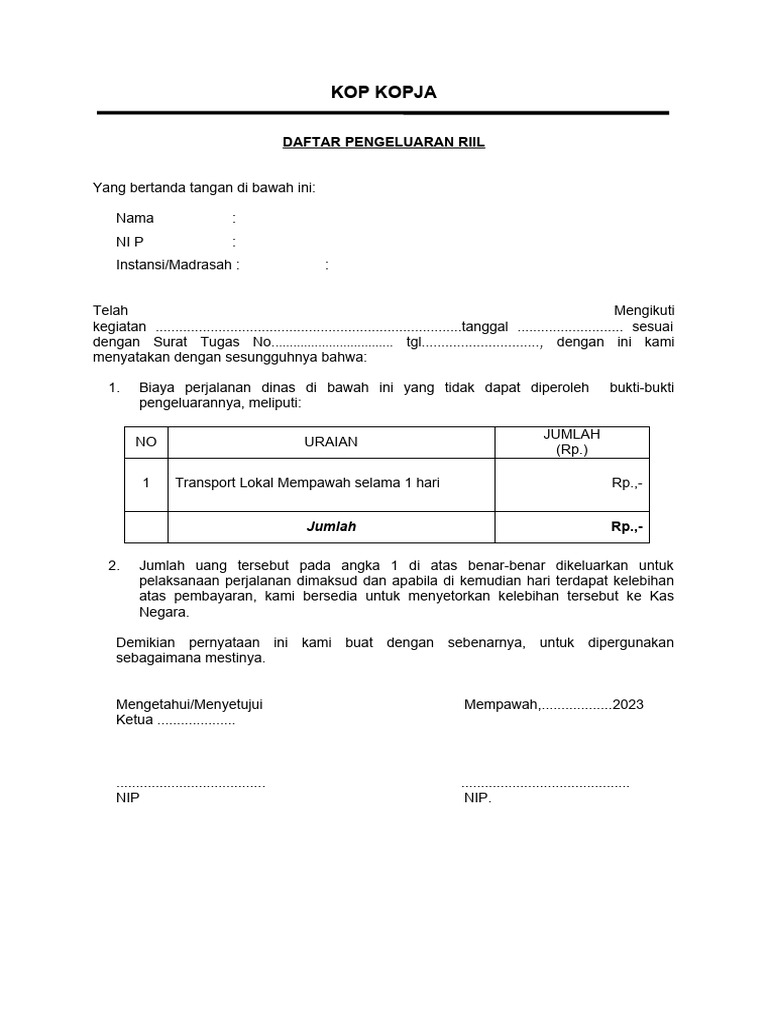 Contoh Surat Pernyaaan Rill | PDF