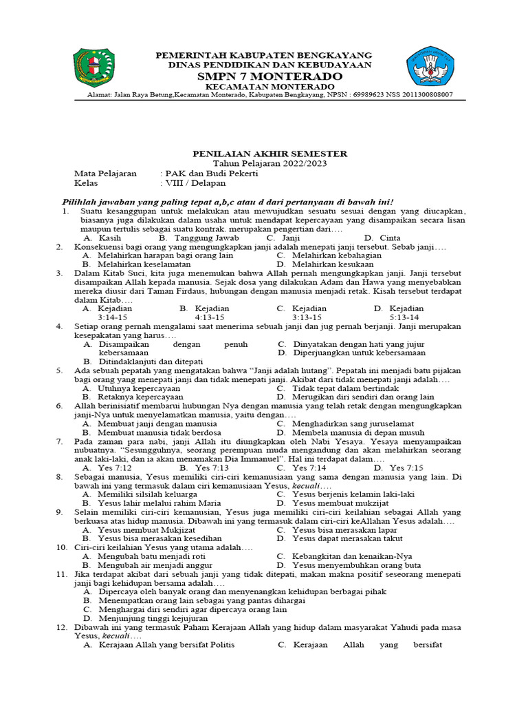 Soal PAS Kelas 8 | PDF