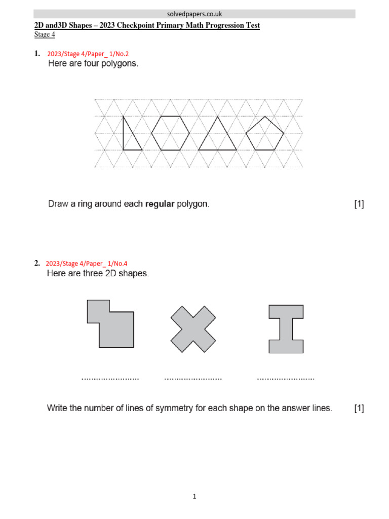 2023 2D and 3D Shapes Checkpoint Primary Math Progression Stage 4 | PDF ...