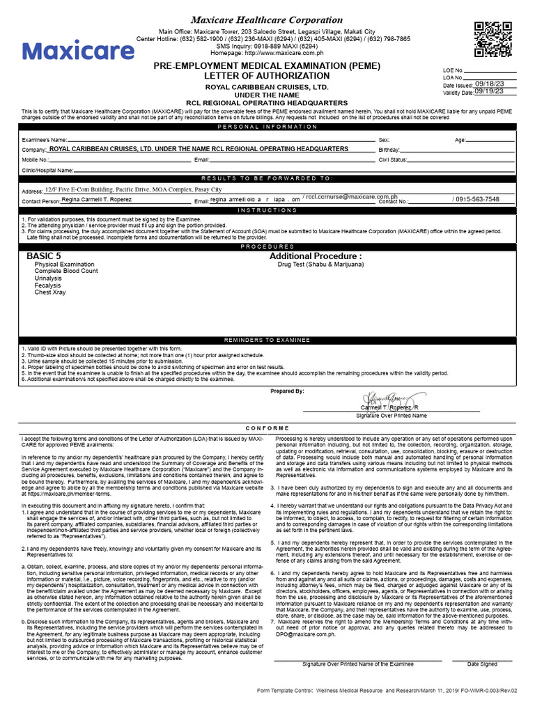 Generic LOA-PEME-ROYAL CARIBBEAN CRUISES LTD. | PDF | Information | Justice