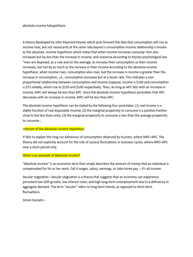 Absolute Income | PDF | Consumption (Economics) | Microeconomics